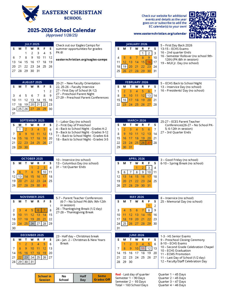 The 2025-2026 school calendar is here! - Eastern Christian School